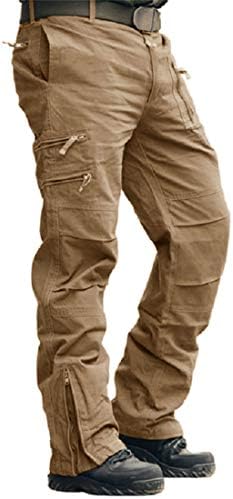 CRYSULLY Men's Cotton Multi-Pockets Work Pants Tactical Outdoor ...