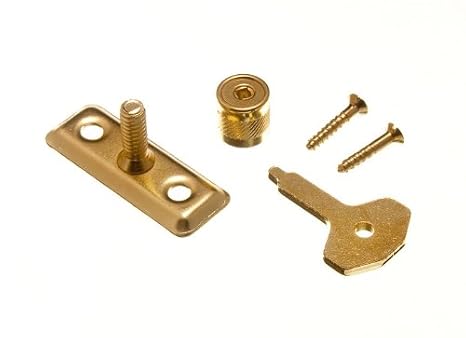 WINDOW CASEMENT STAY LOCK PIN AND KEY EB BRASS PLATED + SCREWS ( pack ...