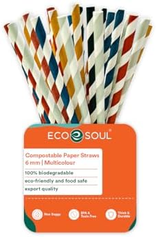 ECO SOUL [6 MM, 100 Count] Biodegradable Multicolor Paper Straws ...