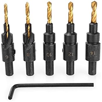 5PCS/Set #6 #8 #10 #12 #14 Woodworking Countersink Drill Bits Wood ...