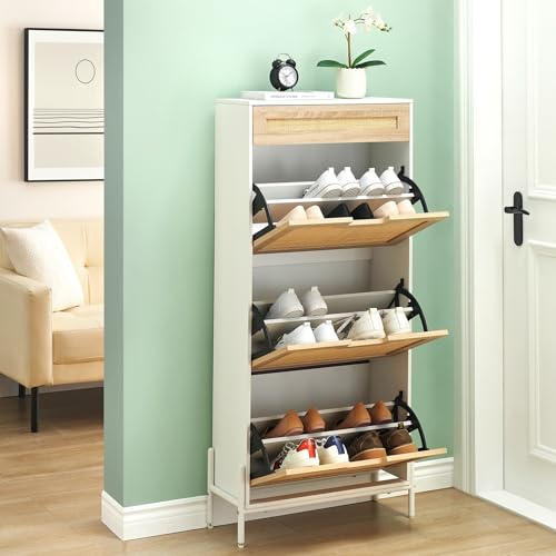 coucheta Natural Rattan Shoe Cabinet, Entryway Cabinet Wooden Shoe Rack ...