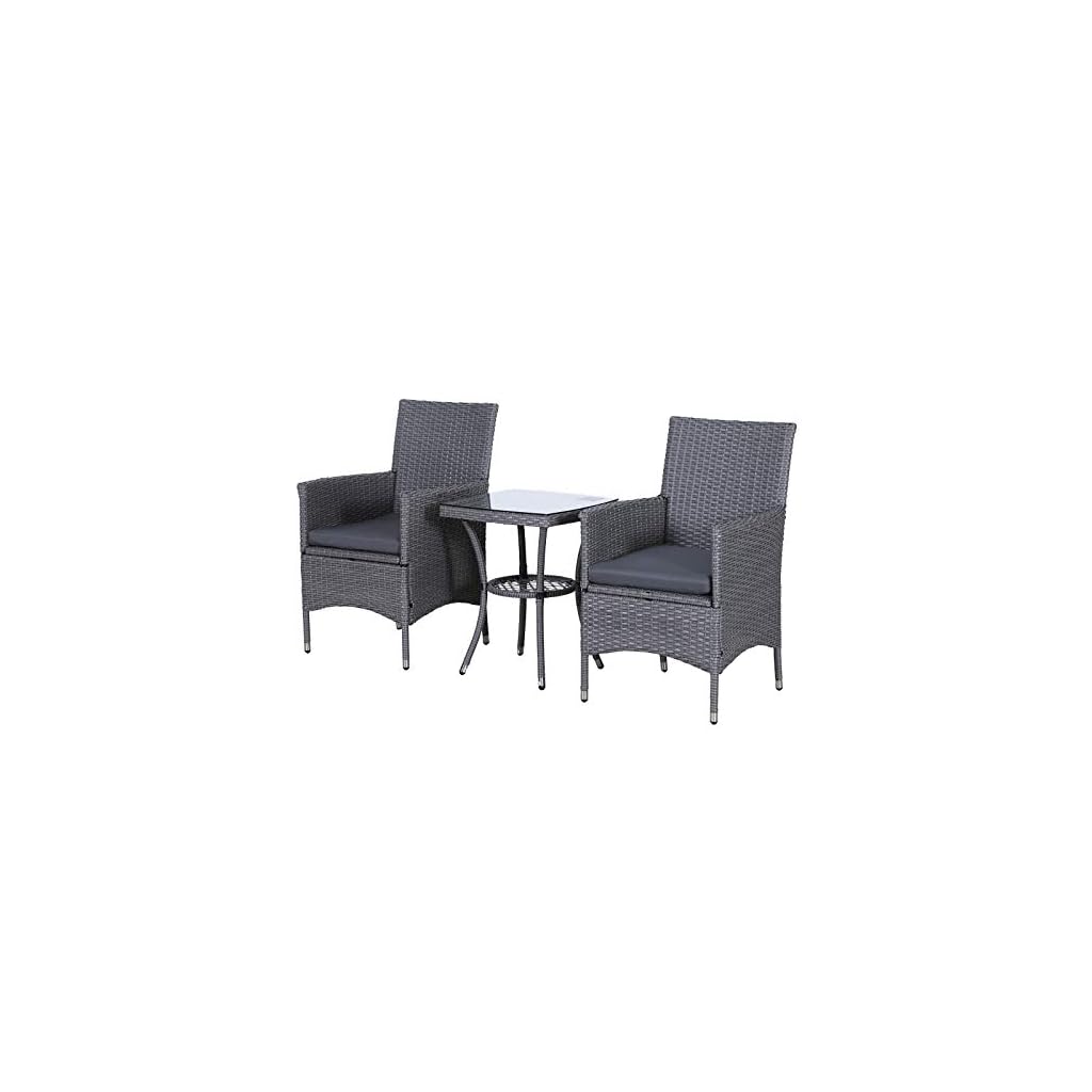 Outsunny Garden Outdoor Rattan Furniture Bistro Set 3 PCs Patio Weave ...