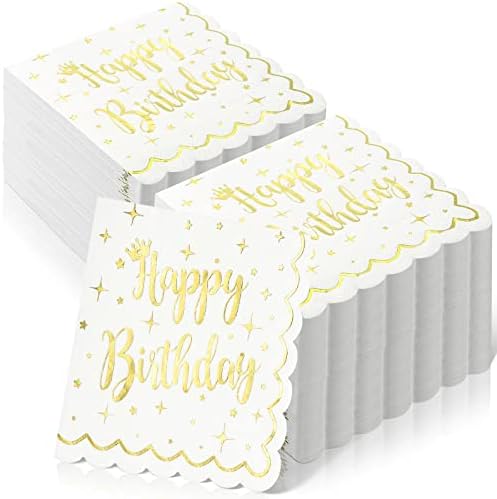 200 Pack Happy Birthday Napkins Gold and White Birthday Napkins ...