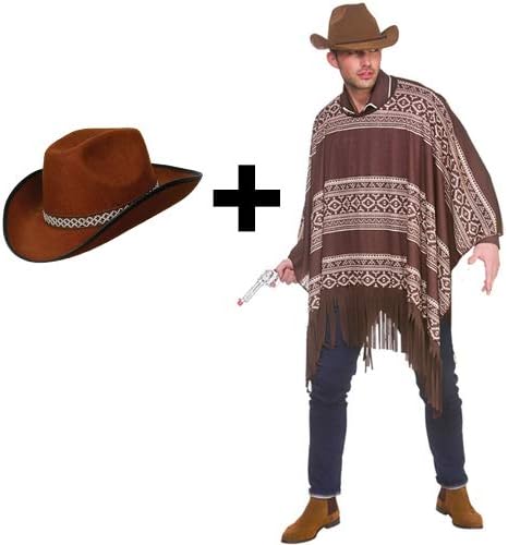 MFD Western Cowboy Poncho + Hat Adults Fancy Dress Texan Wild West ...