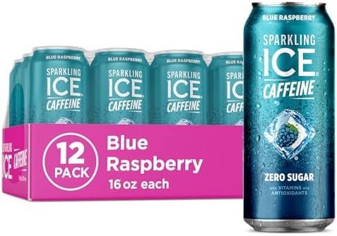 Sparkling Ice +Caffeine Blue Raspberry Sparkling Water, with Antioxidants and Vitamins, Zero ...