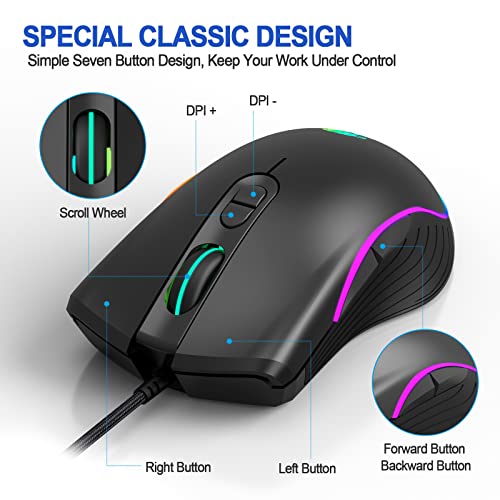Wired Mouse, Corded Mouse 7-Button USB Wired Mouse with Side Buttons ...