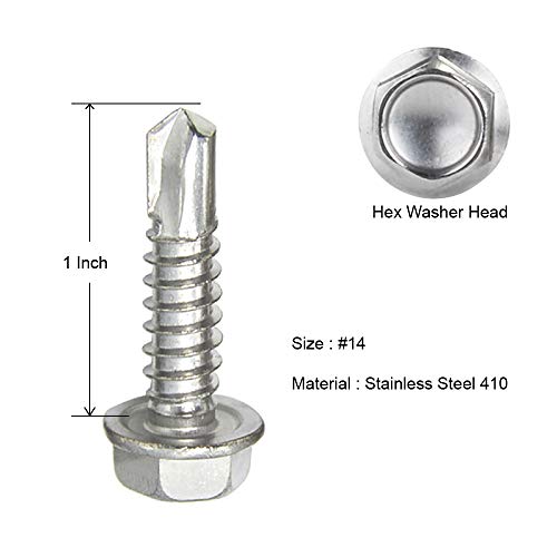 #14 x 1" (3/4" to 3" Available) Hex Washer Head Self Drilling Sheet Metal Tek Screws with Drill ...