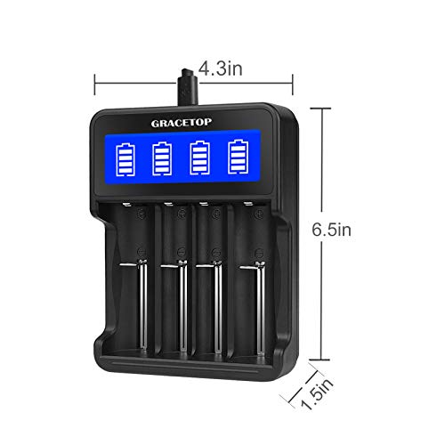 18650 Battery Charger 4 Bay LCD Display for 3.7V/1.2V Rechargeable Battery for Li-ion 18650 ...