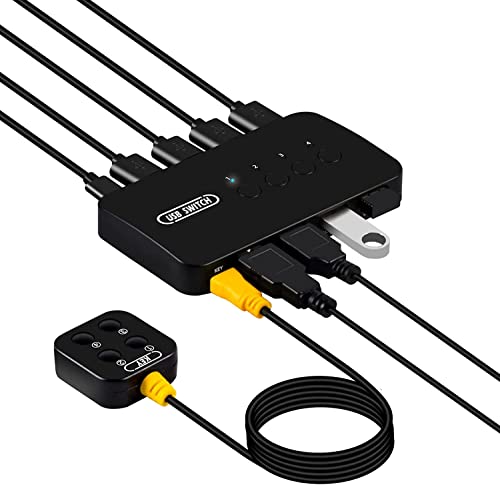 USB Switch 4 in 4 Out, USB Switcher Selector 4 Port for 4 Computer ...