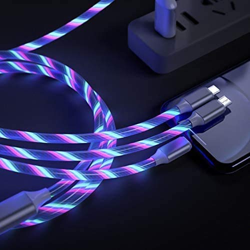 3 in 1 LED Flowing Shining Charger Cable Light Up Charger 4FT Car ...