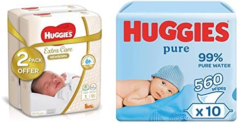 Huggies Extra Care New Born Diapers, Size 1, 0-5 Kg, Jumbo Pack, 128 ...