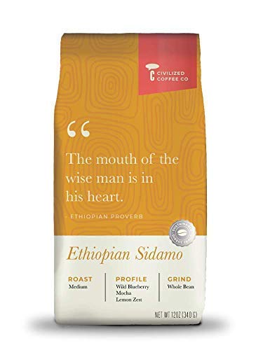 Civilized Coffee Ethiopian Sidamo Whole Bean Arabica Coffee Medium Roast, Premium Gourmet Coffee ...