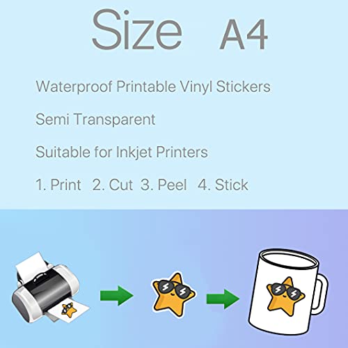 Waterproof Printable Vinyl Stickers Paper 10 Sheets A4 Semi Transparent ...