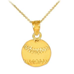 Amazon.com: 14k Gold Baseball/Softball Sports Charm Pendant Necklace ...