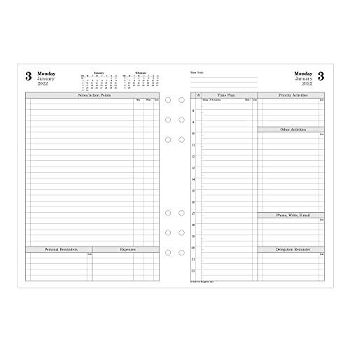 Filofax Refill, A5 Size, One Day on Two Pages with Appointments, Time ...