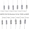 3W Resistor Assortment Kit,12 Values 3watt 100 R ~820 R Resistors Pack ...