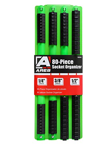 ARES 60040 - Green 80-Piece Socket Organizer - 1/4-Inch, 3/8-Inch, and ...