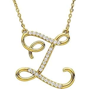 14k Yellow Gold Alphabet Initial Letter Z Diamond Pendant Necklace, 17 ...