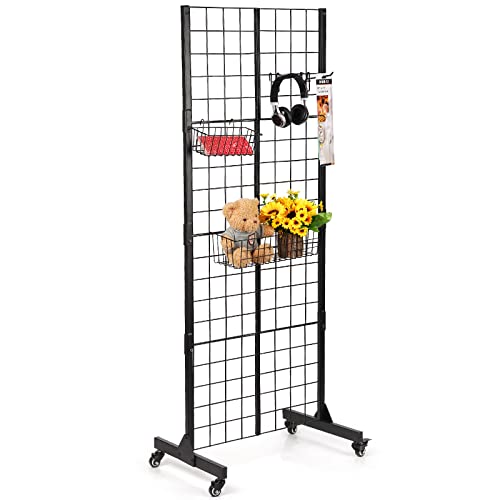 Cathyeen Grid Wall Panel for Display with 2 Heavy Locking Wheels Wire ...