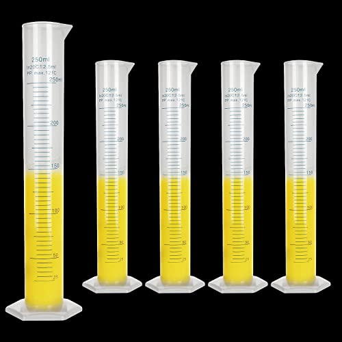5Pcs 250ml Graduated Cylinder, Plastic Measuring Cylinder with 2-Sided ...