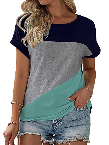 Womens Color Block Short Sleeve Tops Casual Summer T-Shirt X-Large for ...