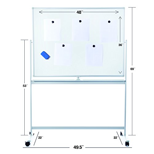 Large Rolling Whiteboard with Stand | Easy Clean 48x36 Flip-Over Dry ...