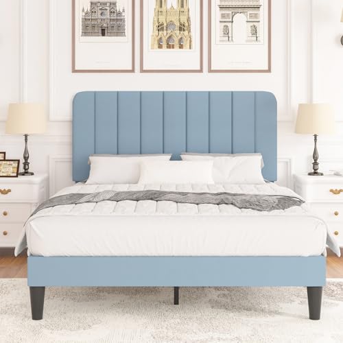 VECELO Full Size Bed Frame with Adjustable Headboard, Velvet Heavy Duty ...