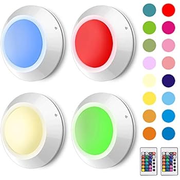 HONWELL Push Button Light, Puck Lights Battery Operated RGB Mood Light ...
