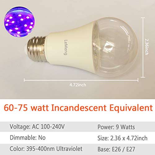 LEMENG LED Black Lights Bulb 9W Blacklight A19(75Watt Equivalent), E26 ...