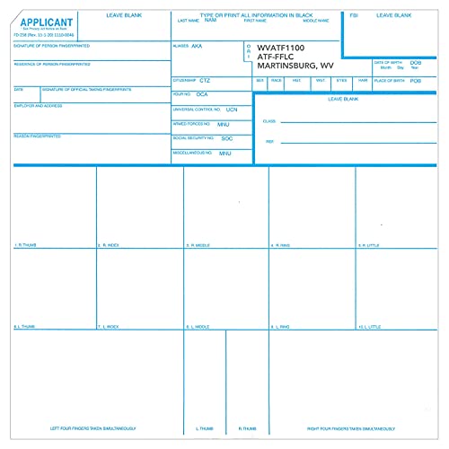 FD-258 Fingerprint Cards, ATF Version, 50 pack in Kuwait | Whizz Time Cards