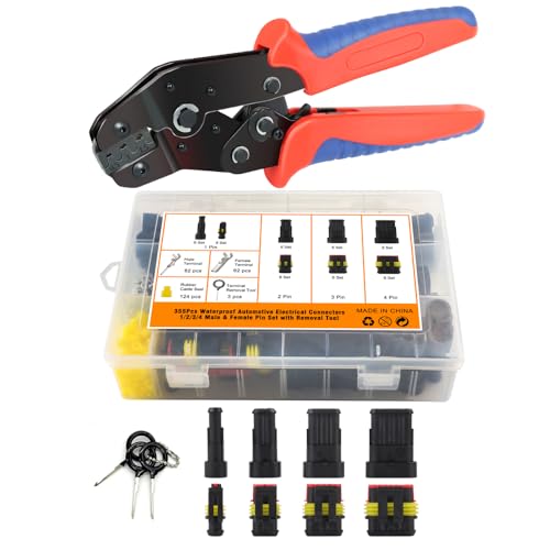 YMYP 355Pcs 26 Sets Waterproof Automotive Wire Connectors with Ratchet Open Crimping Tool - 1/2 ...