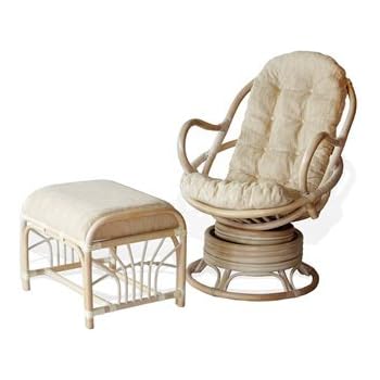 Amazon.com: Lounge Set of Swivel Rocking Java Chair Natural Rattan Wicker Handmade and Ottoman ...