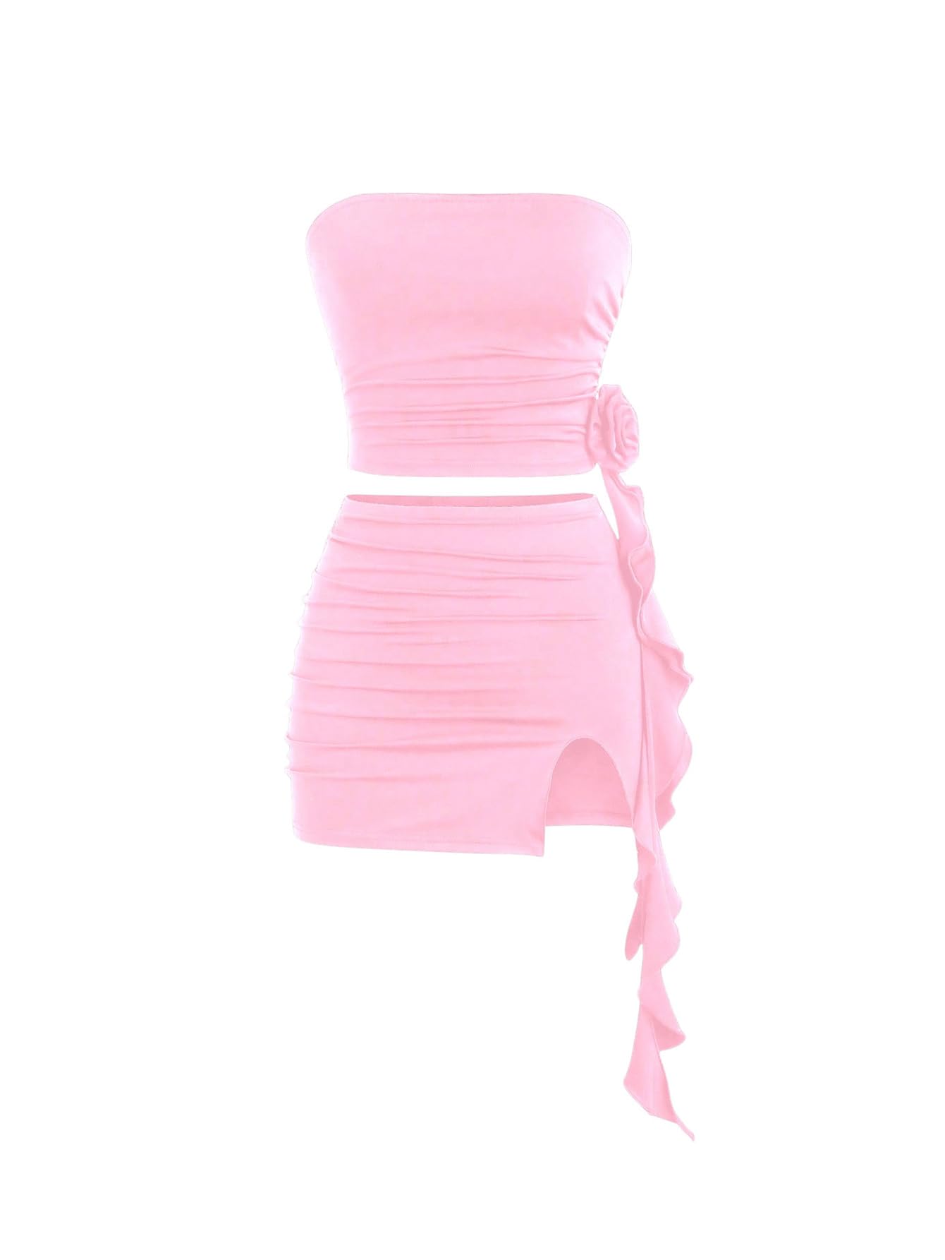 Milumia Women's Two Piece Set Strapless Bandeau Tube Top and Ruched ...