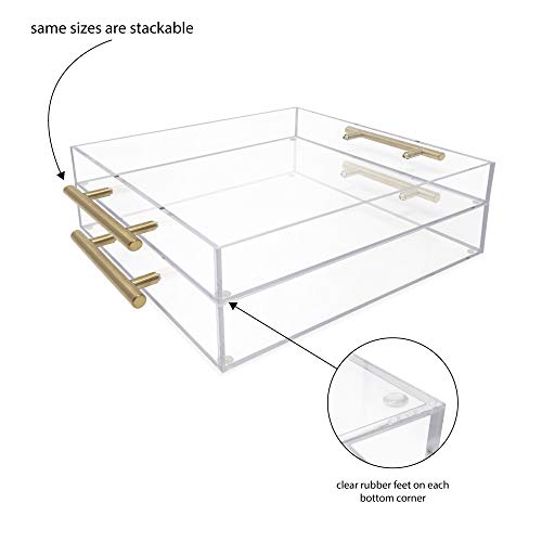 Isaac Jacobs Clear Acrylic Serving Tray (12x12) with Gold Metal Handles ...