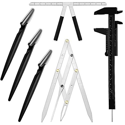 6 Pieces Tattoo Eyebrow Ruler 3 Point Positioning Ruler Mini Caliper ...