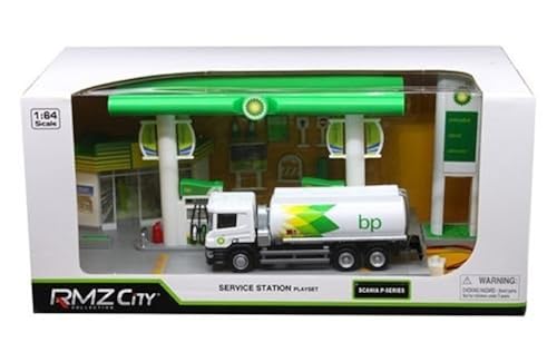 BP Service Gas Station Scania P-Series BP Tanker Truck White Diorama 1/ ...