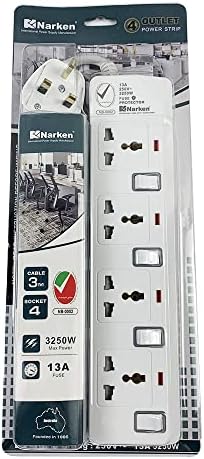 Narken TC HD 4-3 HD-Series Extension Cord (ESMA Certified), 4 Ways 3 ...