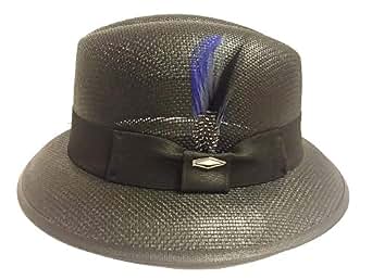 Black with Blue Feather Pachuco Lowrider Fedora Style Brim Hat at ...