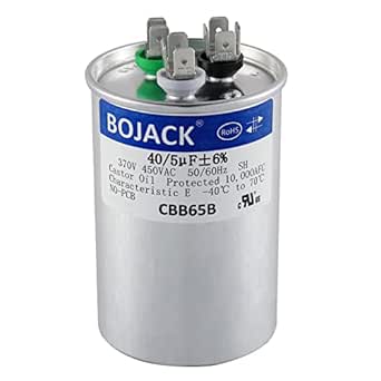 BOJACK 40+5 uF 40/5 MFD ±6% 370V/440 VAC CBB65 Dual Run Circular Start Capacitor for AC Motor ...