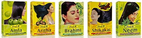 Hesh herbal powder pack of 5 Varieties for Hair- Amla, Aritha, Brahmi ...