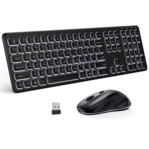Backlit Wireless Keyboard and Mouse Combo，Compact Full Size 2.4G ...
