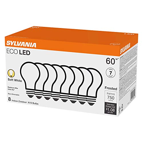 SYLVANIA ECO LED Light Bulb, A19 60W Equivalent, Efficient 9W, 7 Year, 750 Lumens, 2700K, Non ...