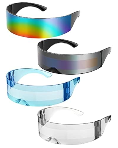 Konohan 4 Pairs Futuristic Sunglasses 80s Visor Space Glasses Cyclops ...