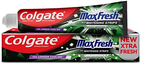 Colgate Max Fresh Toothpaste, with Whitening Strips, Bamboo Charcoal ...