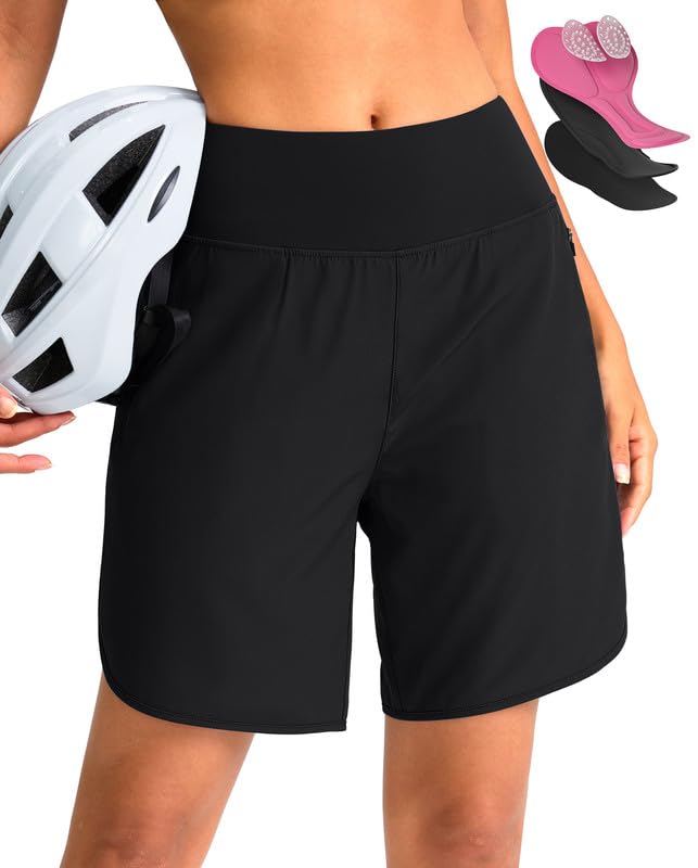 Women's Mountain Bike Shorts 4D Padded Cycling Shorts with Zipper Pockets High Waist Biking ...