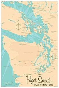 Amazon.com: Puget Sound Map Art Print by Lakebound (12" x 18 ...