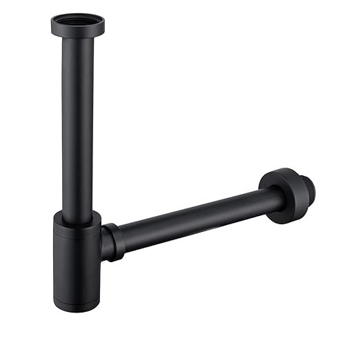 SEABEFORE Brass Round Bottle P-Trap 1 1/4, Adjustable Basin Sink Waste ...