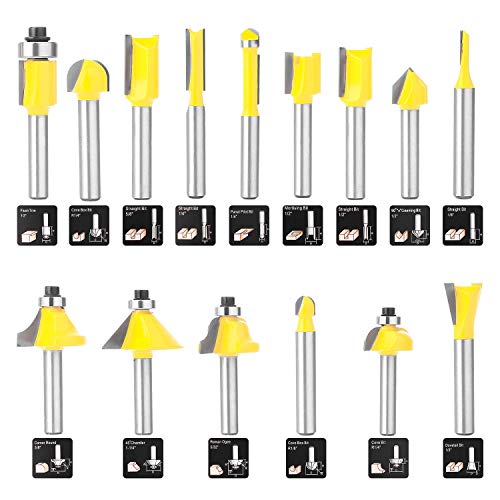 KOWOOD Router Bits Set of 15 Pieces 1/4 Inch Woodwork Tools for ...