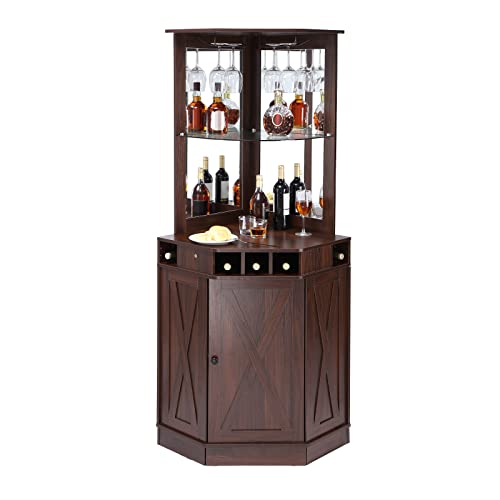 VEVOR Corner Industrial Bar Cabinet, Wine Table for Liquor & Glasses ...