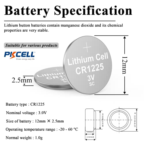 PKCELL 50-Pack CR1225 Battery, 3V Lithium Button Coin Cell for Car Key | Pricepulse